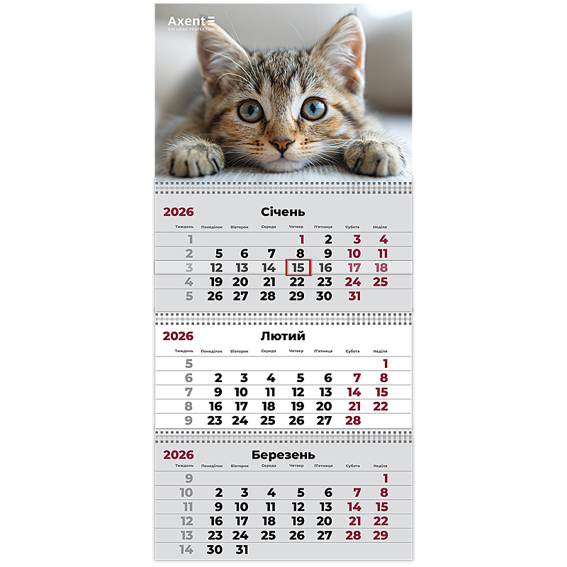 Календар настінний квартальний 2026 р 3 пр Cats 1